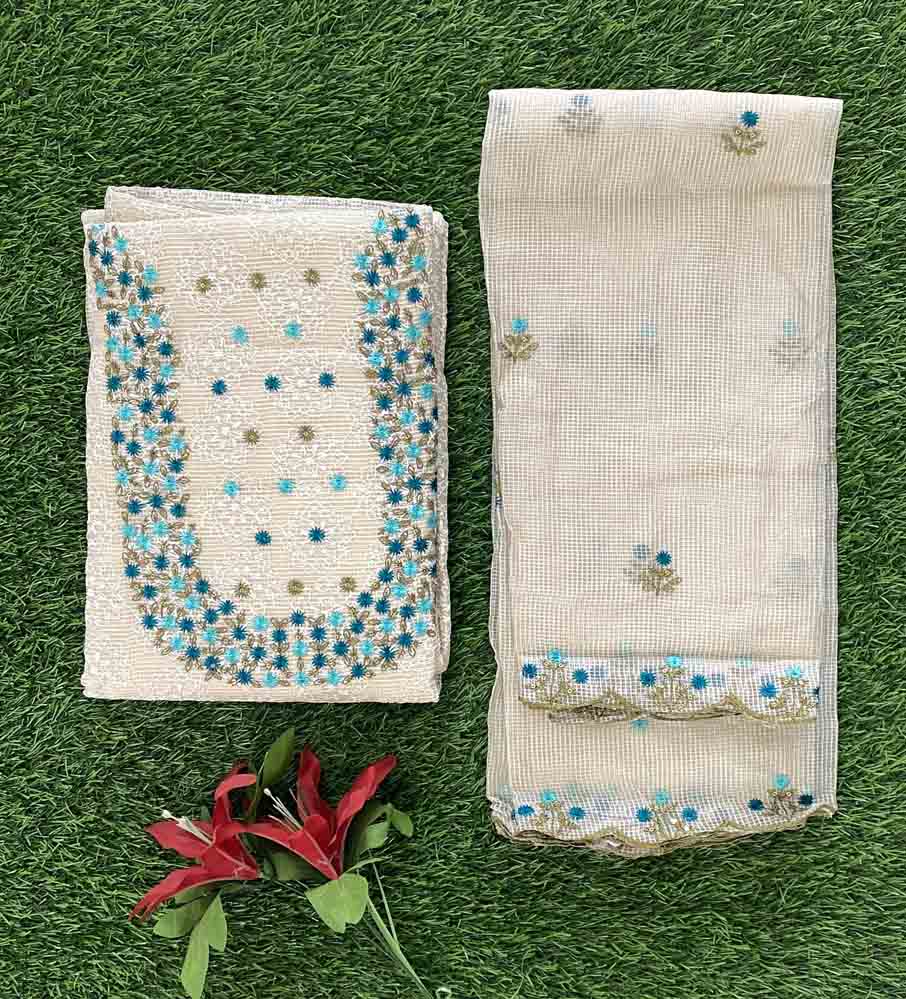 Phulkari Work Net Kota Churidar Materials Set with Beautiful Embroidery DC695-07 – Dahlia ...